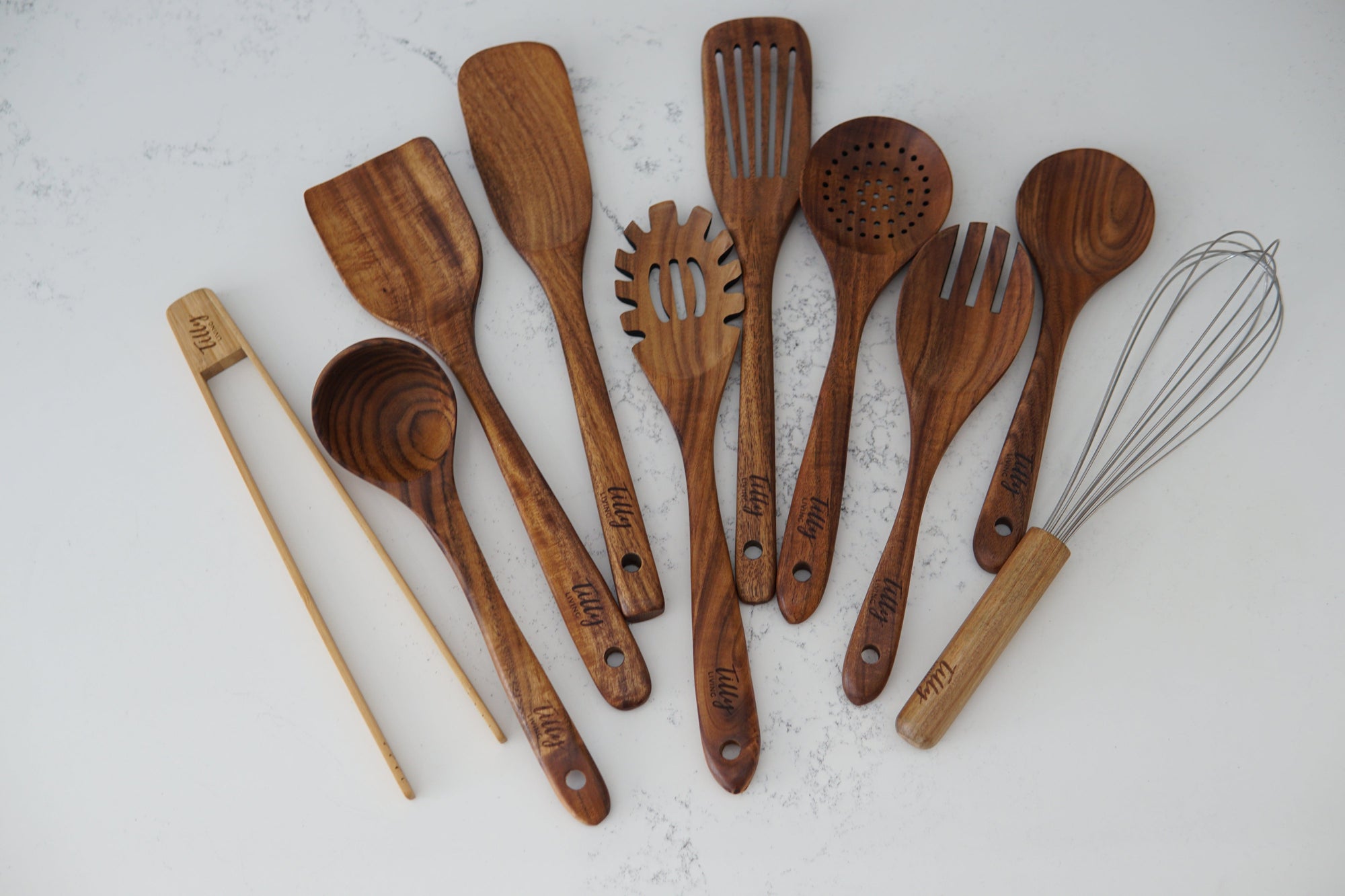 10 Piece Teak Wooden Utensil Set - Tilly Living