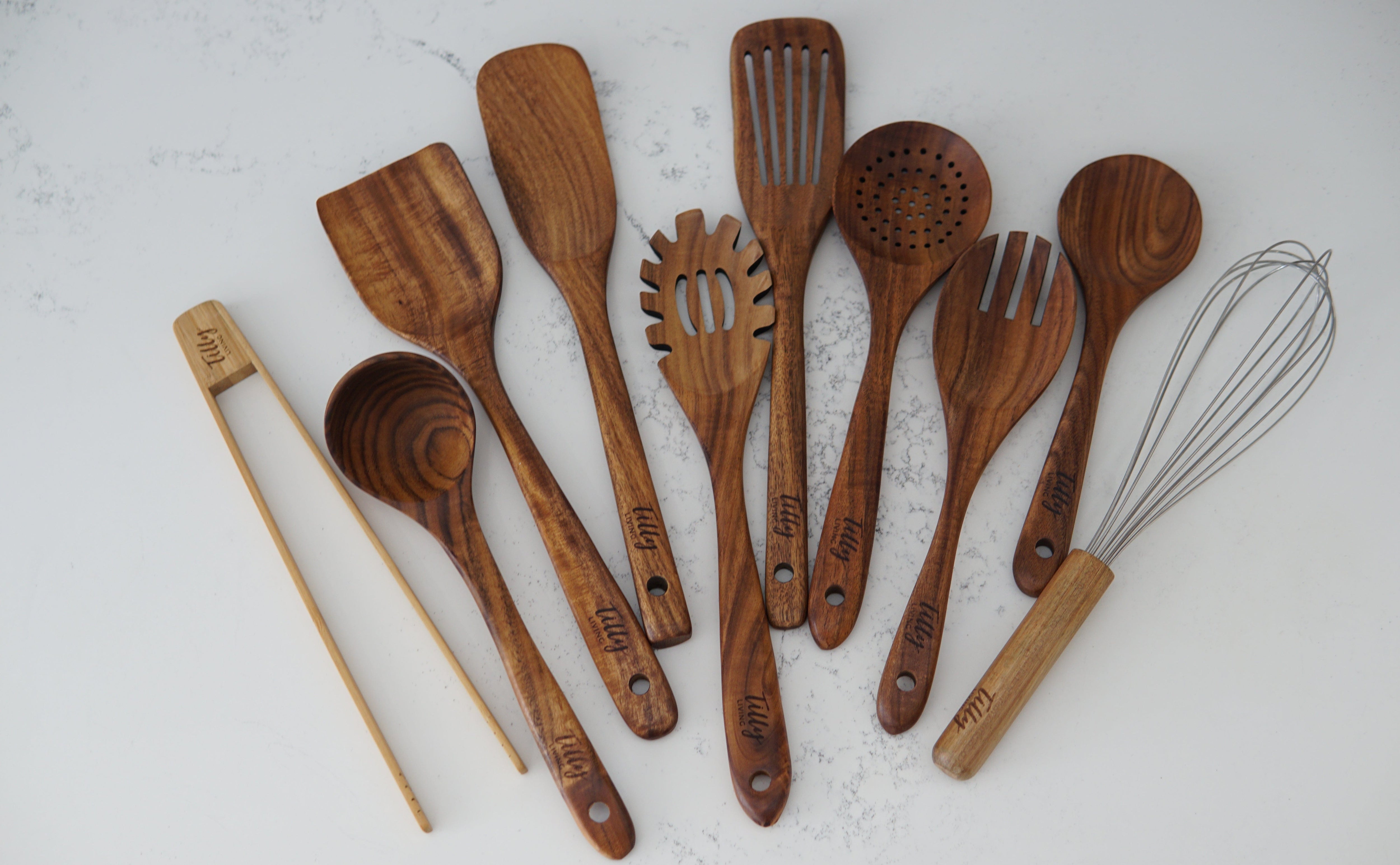 10 Piece Teak Wooden Utensil Set - Tilly Living