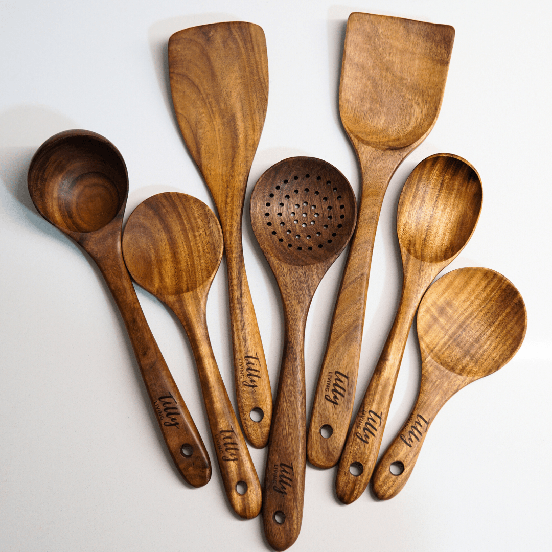 Teak Wooden Utensil Set | Natural Wood Cookware | Tilly Living