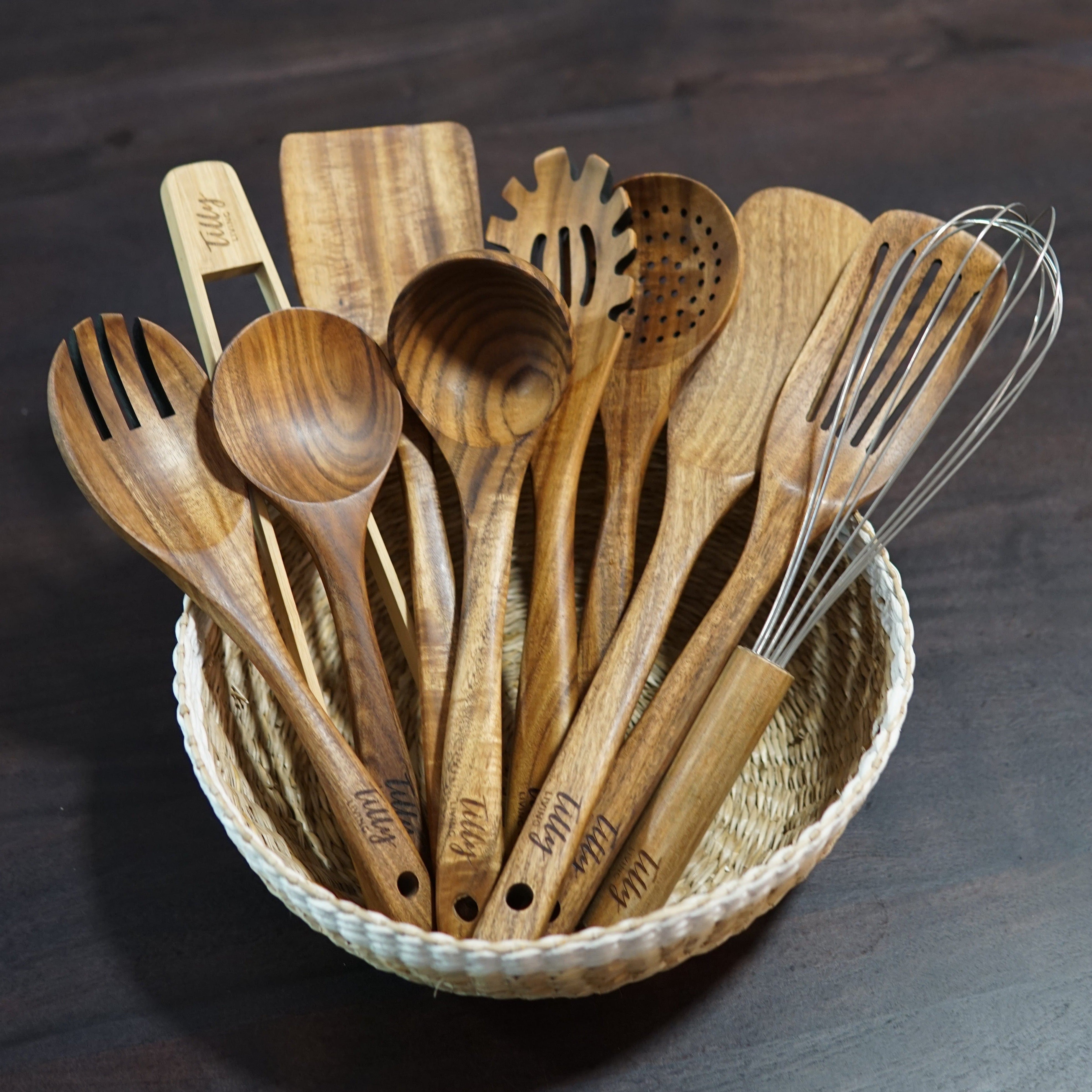 10 Piece Teak Wooden Utensil Set - Tilly Living